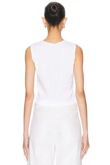 LESET Pointelle Sleeveless Crewneck Top - White