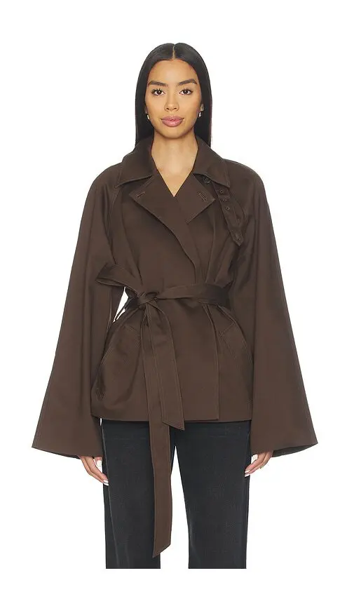 EAVES Yuna Crop Trench Coat - Espresso