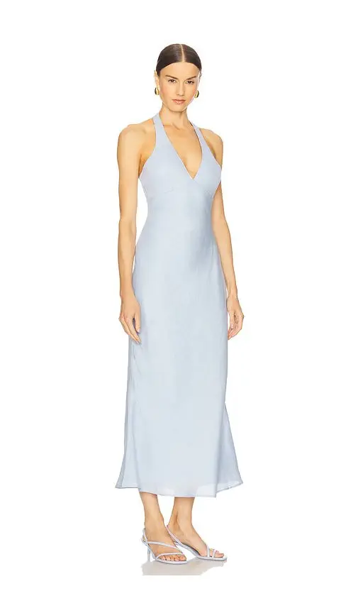 Bardot Halter Midi Dress - Soft Blue