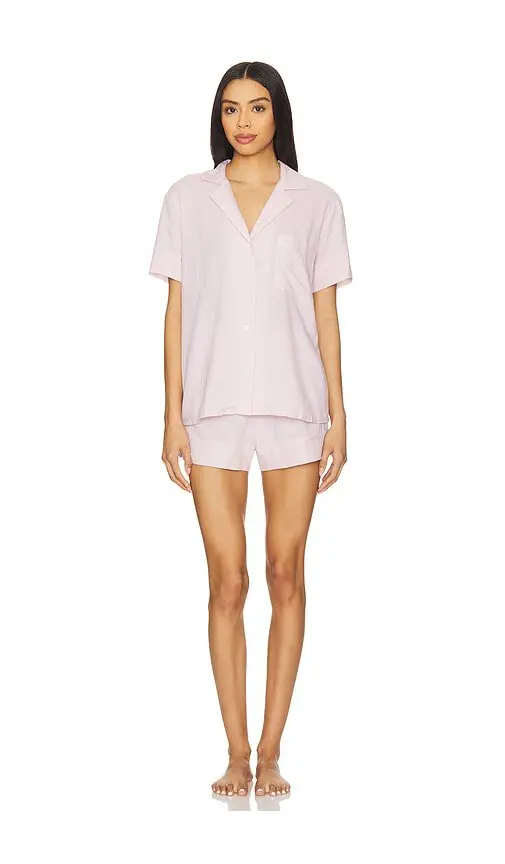 Eberjey Nautico Shortie Pj Set In Rose - Pale Mauve & White