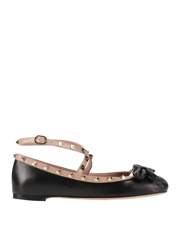 Valentino Garavani Leather Ballet Flats With Bow And Stud Detailing - Black