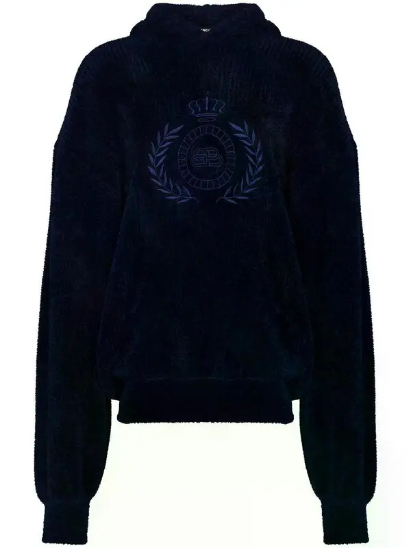 Balenciaga Embroidered Bb Logo Fleece Hoodie