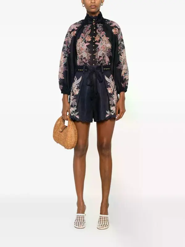 Zimmermann Rhiannon Scalloped Hem Shorts - Blue