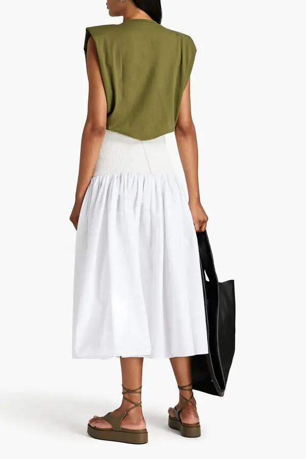Alexander McQueen Knit-paneled Cotton-poplin Midi Skirt