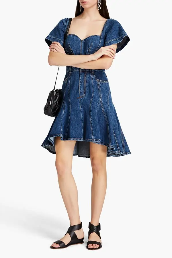 Alexander McQueen Asymmetric Denim Mini Dress