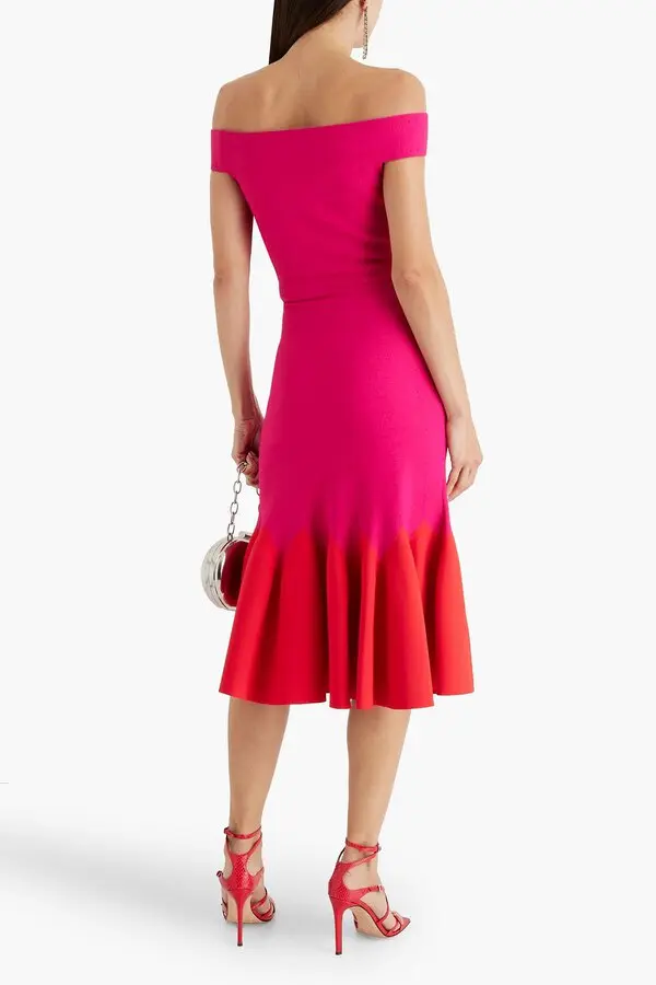 Alexander McQueen Off-the-shoulder Pointelle-knit Midi Dress