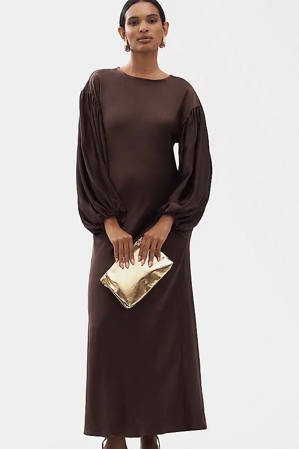 weworewhat brown dress Piped Peplum Mini Dress