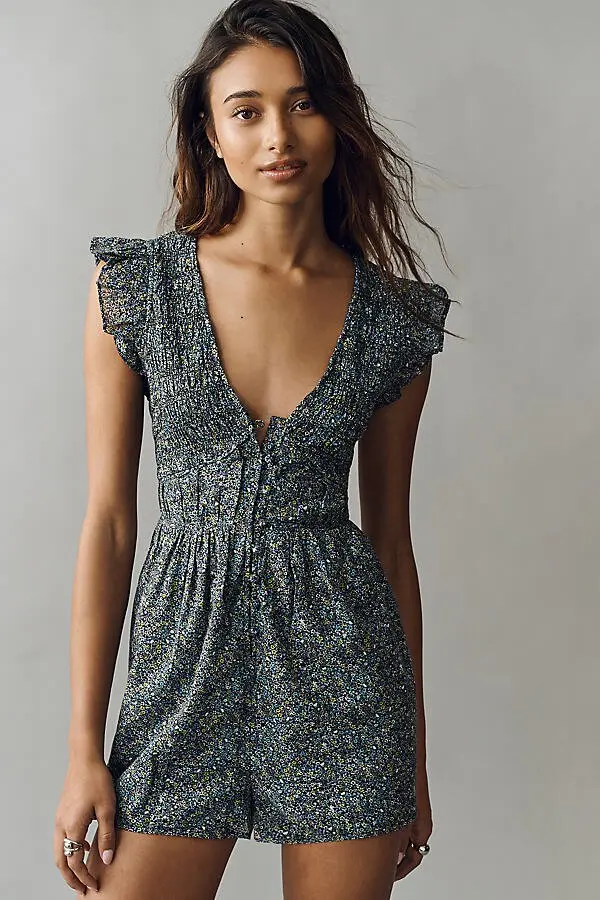 Anthropologie The Peregrine Romper - Black Floral