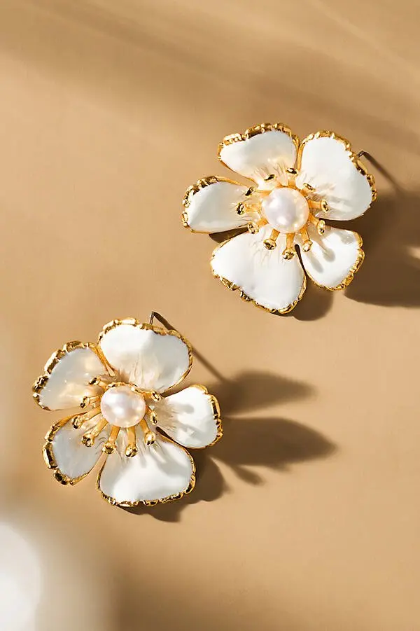 THE PINK REEF Handpainted Floral Earrings - White
