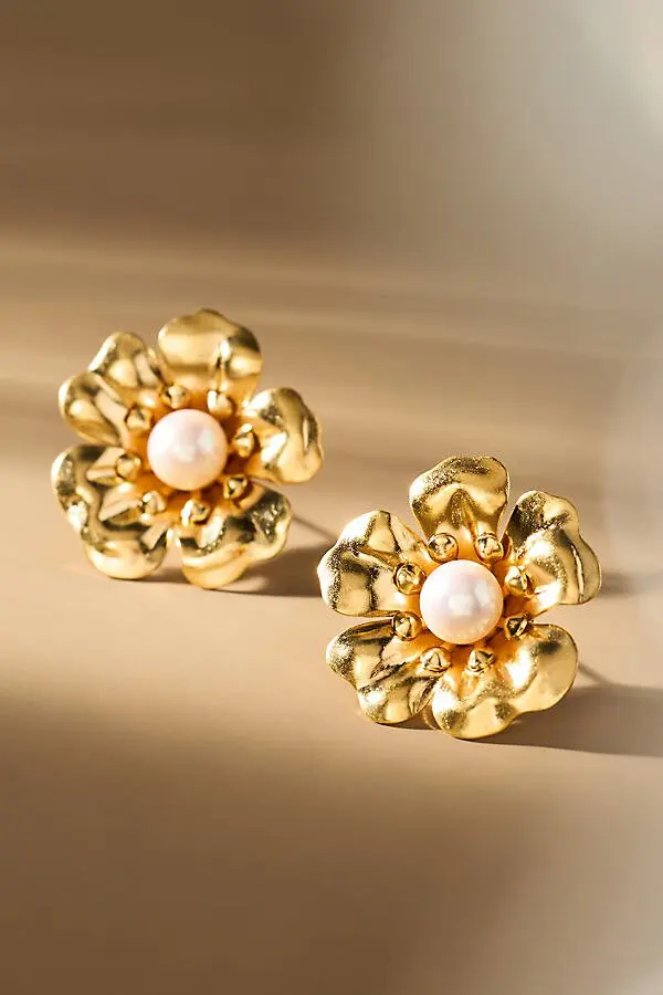 THE PINK REEF Georgian Pearl Stud Earrings - Gold