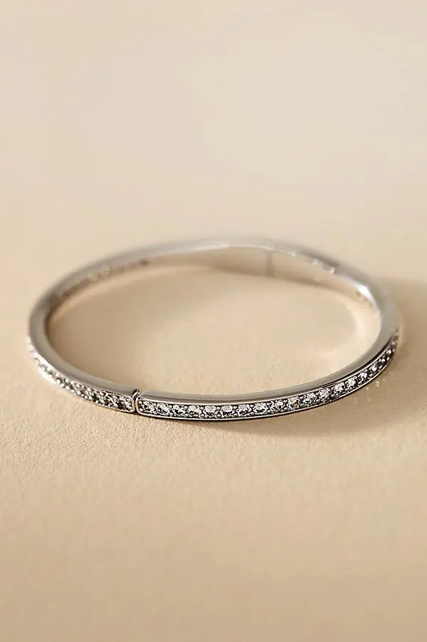 Nadri Half Pavé Crystal Hinged Oval Bangle Bracelet - Silver