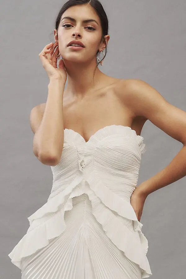 amur strapless pleated ruffled maxi dress Isabell Sweetheart Neck Gown