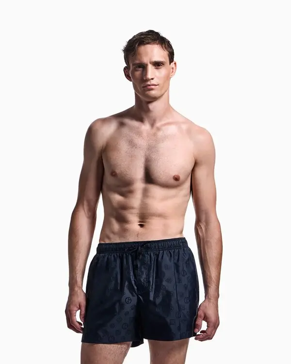 Giorgio Armani Monogram Swim Trunks - Blue