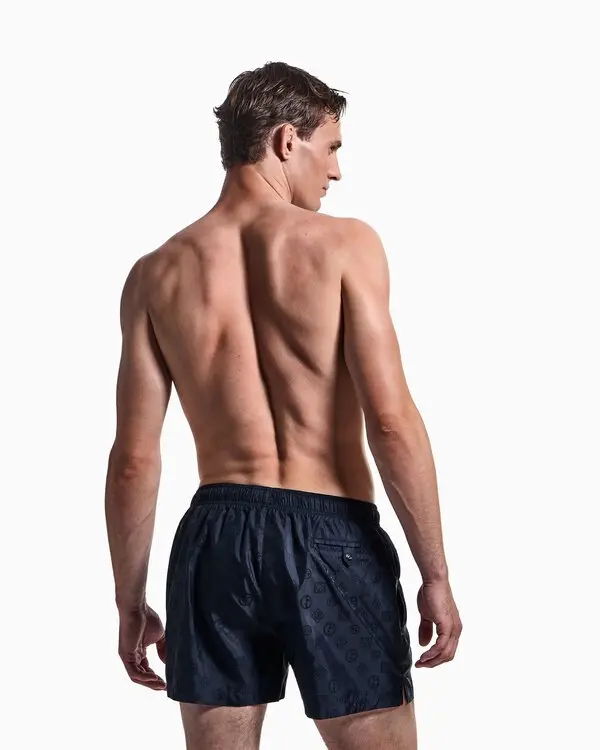 Giorgio Armani Monogram Swim Trunks - Blue