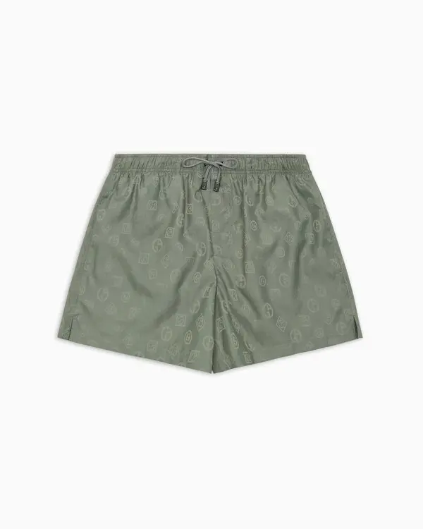 Giorgio Armani Monogram Swim Trunks - Green