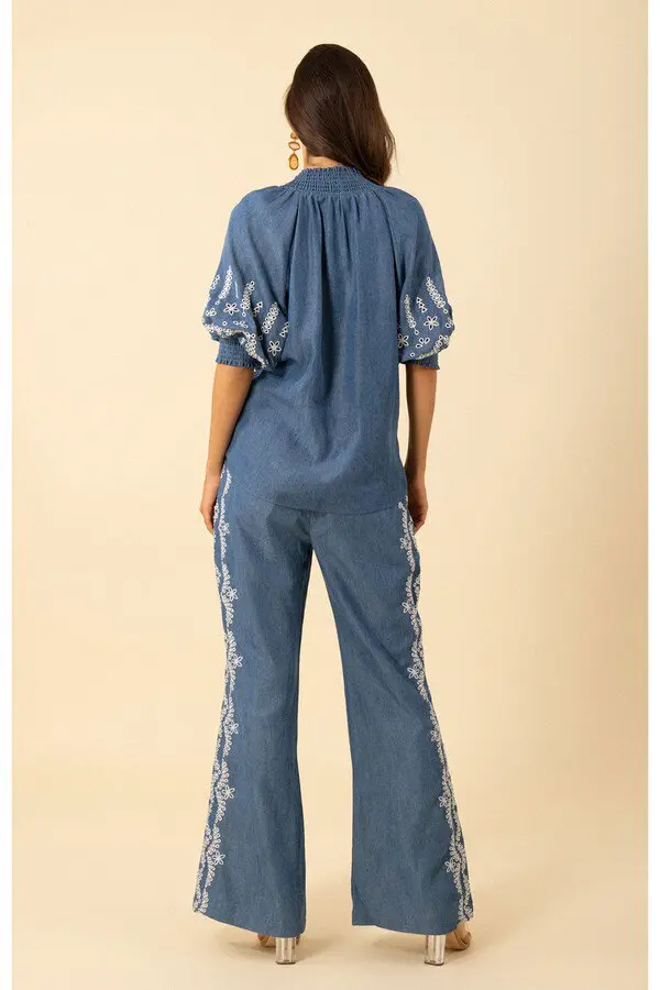 Hale Bob Fallon Embroidered Chambray Top
