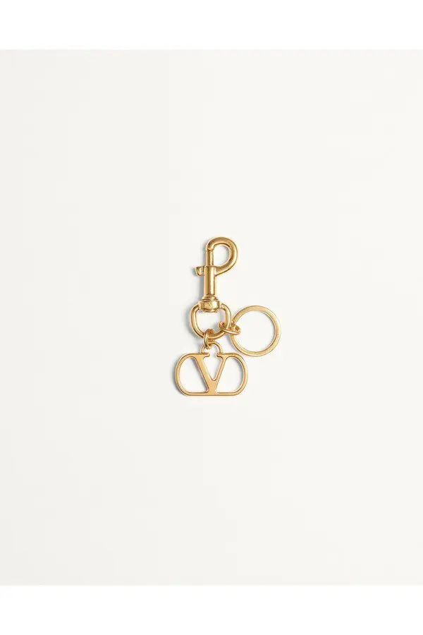 Valentino Garavani Vlogo Signature Metal Bag Charm With Key Ring - Natural