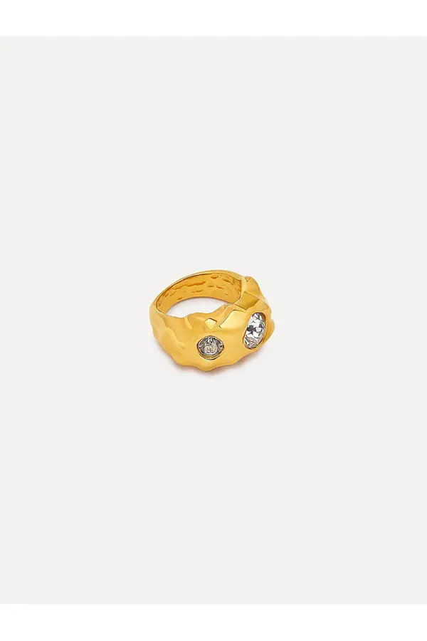 Oscar De La Renta Textured Metal Crystal Ring - Red