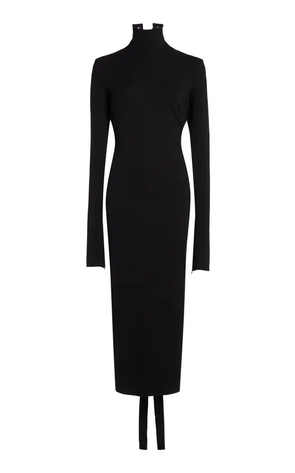 Balenciaga Lace-up Jersey Midi Dress - Black