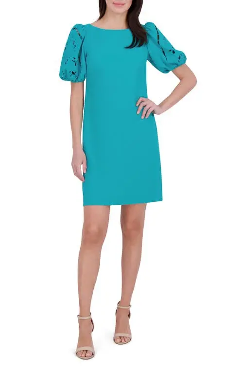 Vince Camuto Signature Puff Sleeve A-Line Dress - Aqua