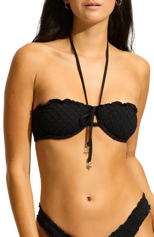 Seafolly Underwire Broderie Anglaise Bikini Top - Black