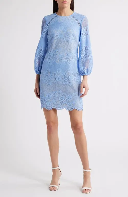 Vince Camuto Floral Lace Long Sleeve Shift Dress - Periwinkle | Editorialist