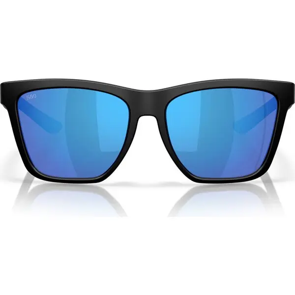COSTA DEL MAR 57mm Polarized Mirrored Rectangular Sunglasses - Matte Black/ Blue Mirror 580g