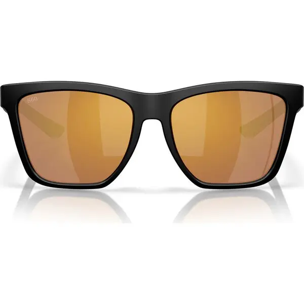 COSTA DEL MAR 57mm Polarized Mirrored Rectangular Sunglasses - Matte Black/ Gold Mirror 580g