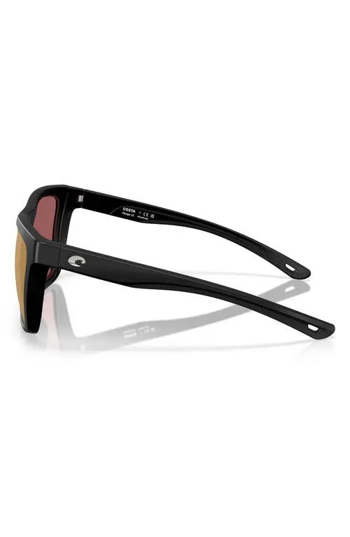 COSTA DEL MAR 57mm Polarized Mirrored Rectangular Sunglasses - Matte Black/ Gold Mirror 580g
