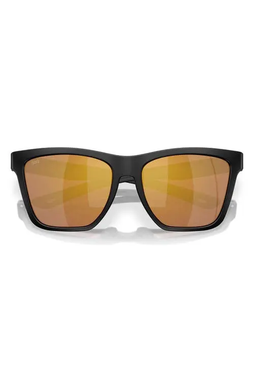 COSTA DEL MAR 57mm Polarized Mirrored Rectangular Sunglasses - Matte Black/ Gold Mirror 580g