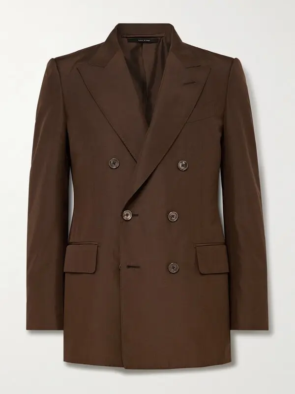 TOM FORD Dyllan Double-breasted Silk Suit Jacket - Brown