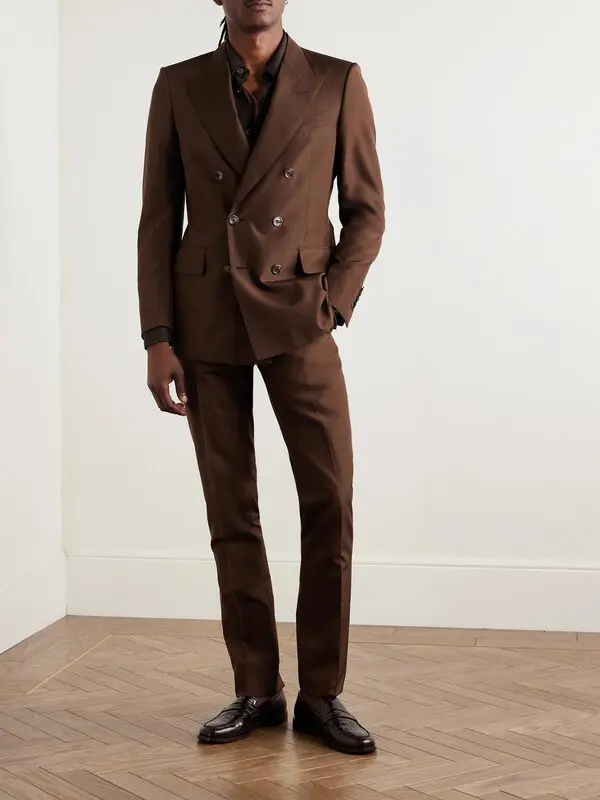 TOM FORD Dyllan Double-breasted Silk Suit Jacket - Brown