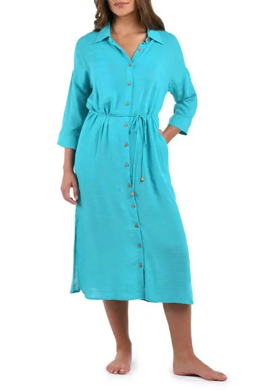 La Blanca Sea Cover Button-up Cover-up Dress - Teal