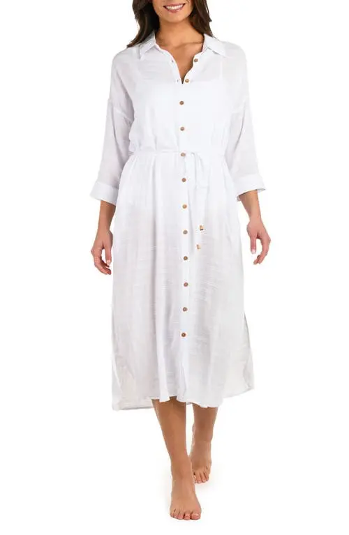 La Blanca Sea Cover Button-up Cover-up Dress - White