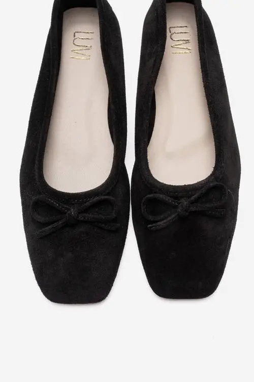 FOREVER & ALWAYS SHOES Sosa Leather Ballet Flat - Black Suede