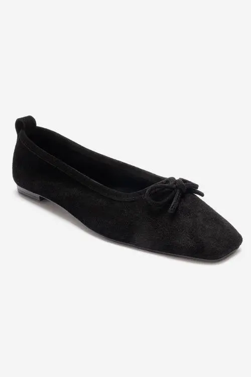 FOREVER & ALWAYS SHOES Sosa Leather Ballet Flat - Black Suede