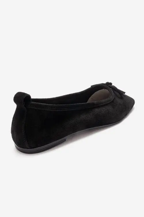 FOREVER & ALWAYS SHOES Sosa Leather Ballet Flat - Black Suede