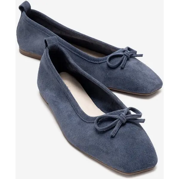 FOREVER & ALWAYS SHOES Sosa Leather Ballet Flat - Blue Suede
