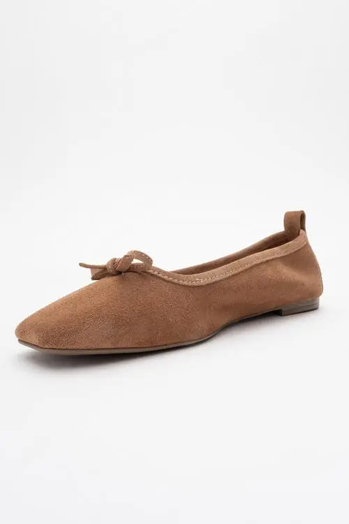 FOREVER & ALWAYS SHOES Sosa Leather Ballet Flat - Cognac Suede