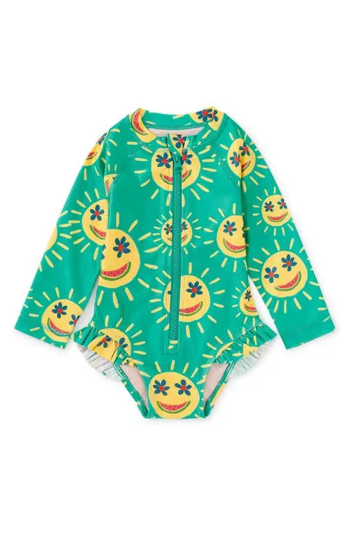 TEA COLLECTION Tropical Print Rash Guard Baby Swimsuit - Smiley Sun