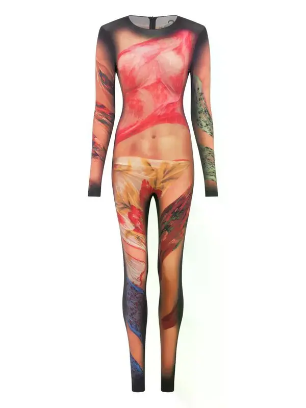 MARINE SERRE Drsped Statue Jersey Jumpsuit - Brown