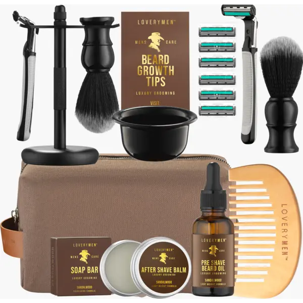 LOVERY Ultimate Beard Shaving Kit Wrapped In A Luxury Leather Bag - None