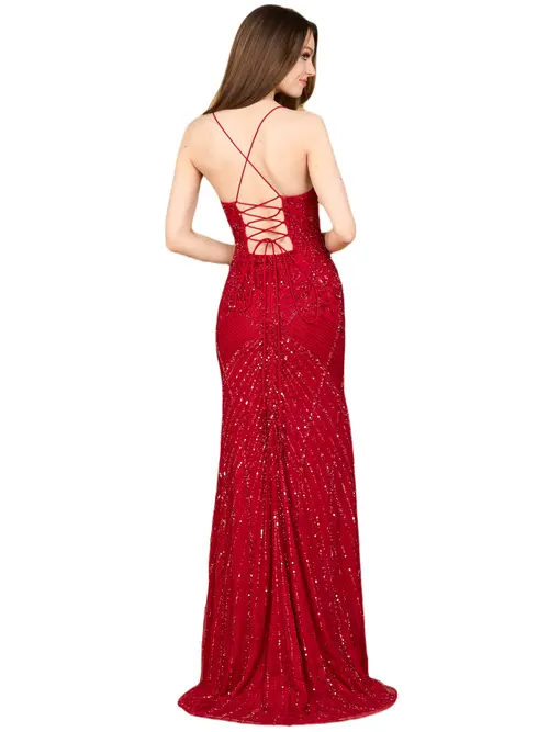 LARA NEW YORK Lace Up Beaded Dress - Red