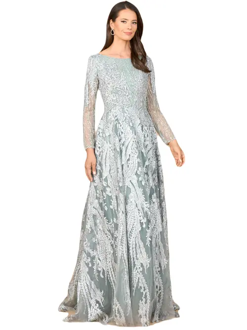 LARA NEW YORK Embellished Lace Gown - Slate