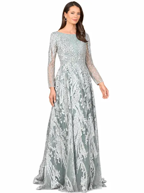 LARA NEW YORK Embellished Lace Gown - Slate