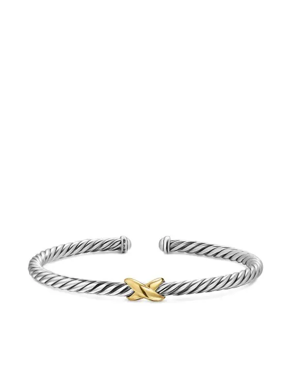 David Yurman 14k Yellow Gold And Sterling Cable Flex Bangle - Silver