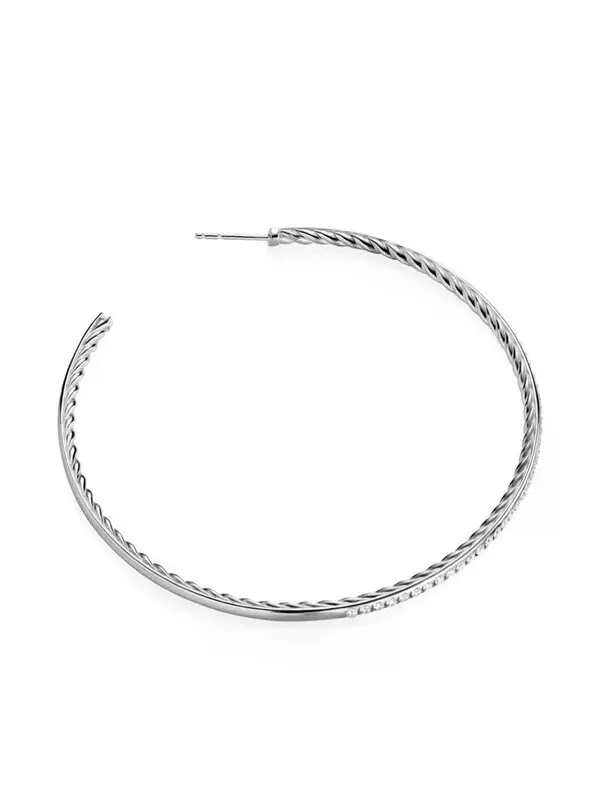 David Yurman Sterling Diamond Hoop Earrings - Silver