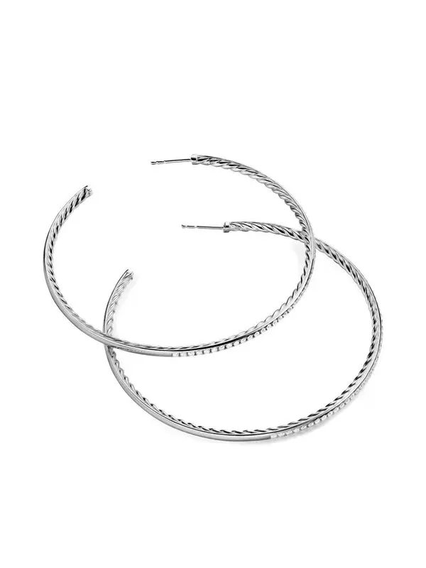 David Yurman Sterling Diamond Hoop Earrings - Silver