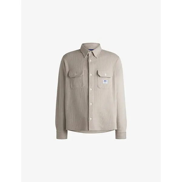 Hugo Brand-patch Waffle-texture Cotton-blend Shirt