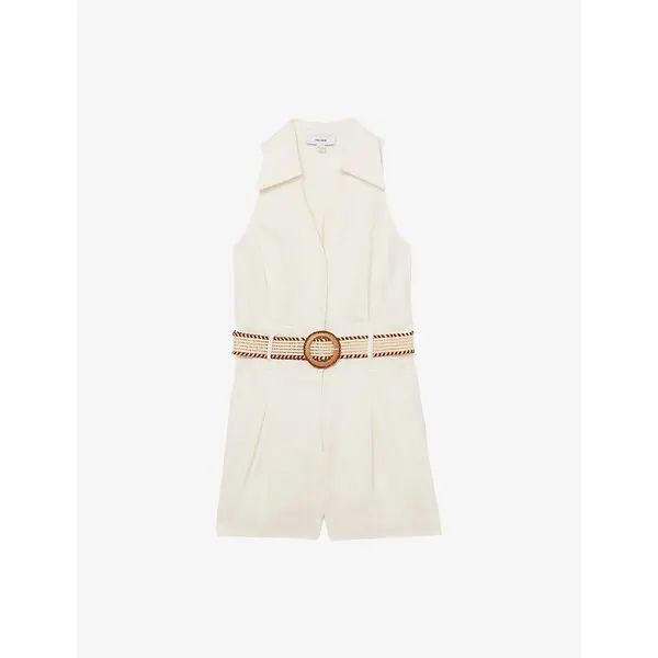 REISS Sleeveless Linen Playsuit - Cream